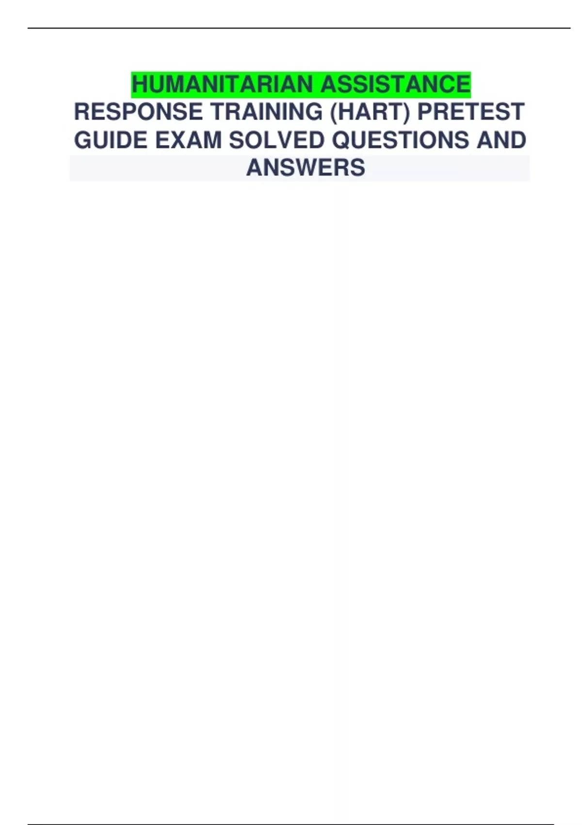 Humanitarian Assistance Response Training (HART) Pretest – Solved Exam ...