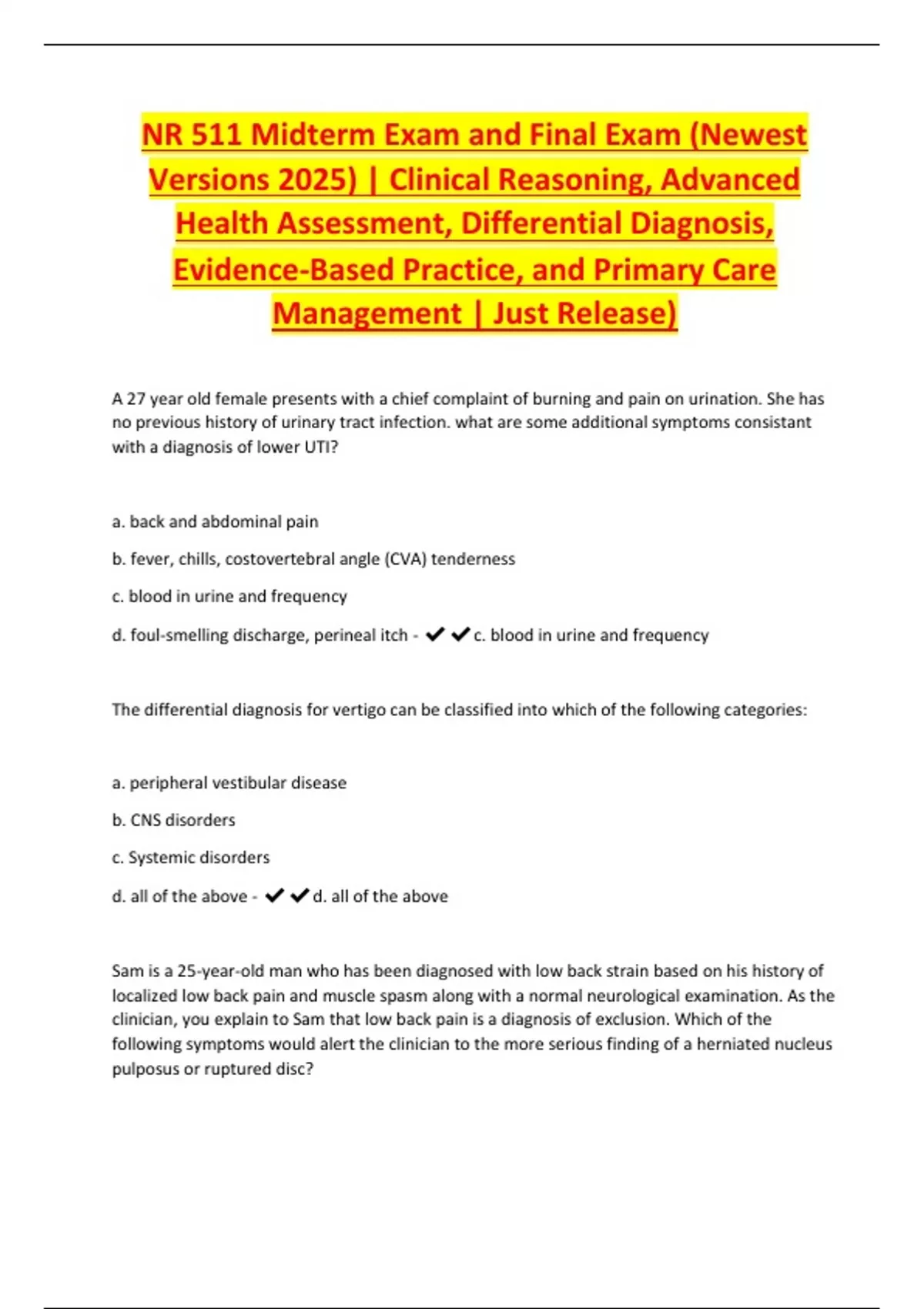 NR 511 Midterm Exam and Final Exam (Newest Versions 2025) | Clinical Reasoning, Advanced Health ...