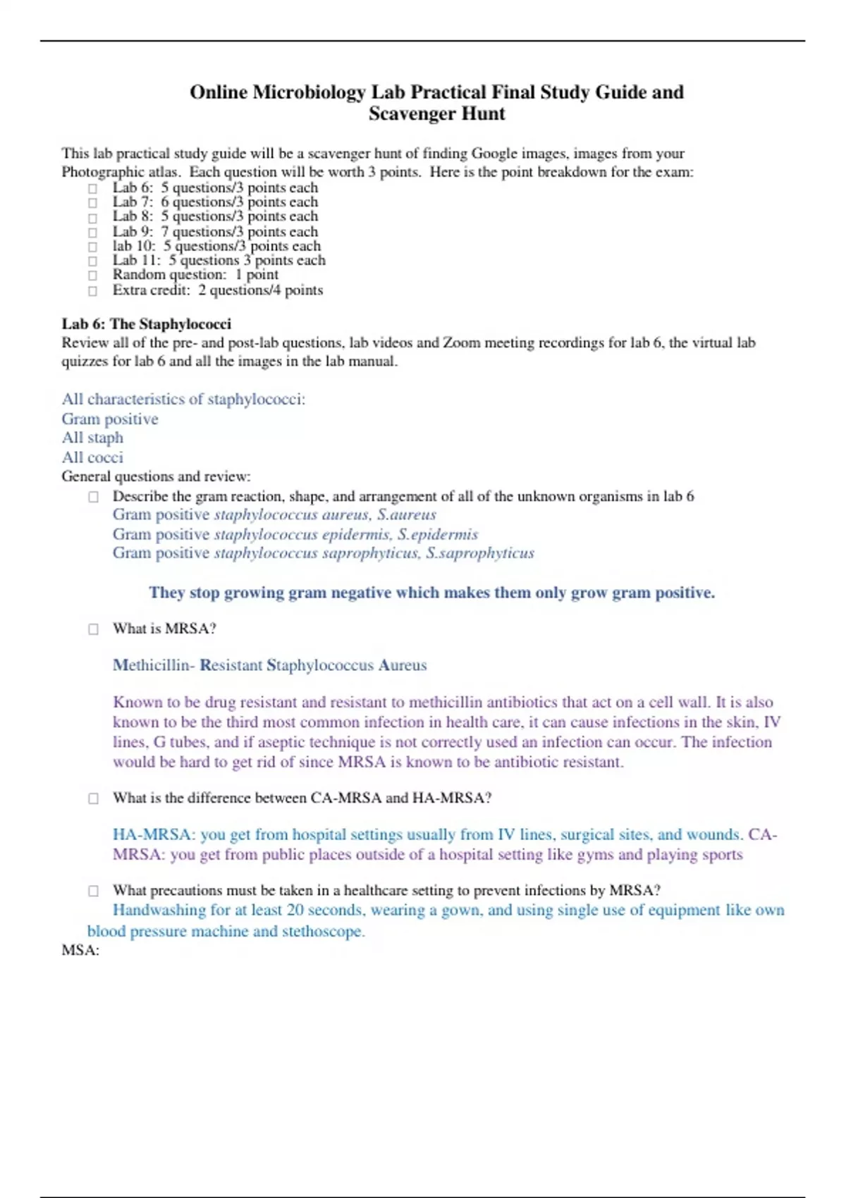 Summary Online Microbiology Lab Practical Final – Complete Study Guide & Scavenger Hunt ...