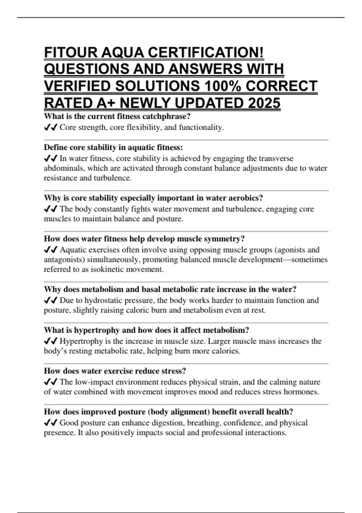 FITOUR AQUA CERTIFICATION! QUESTIONS AND ANSWERS WITH VERIFIED ...