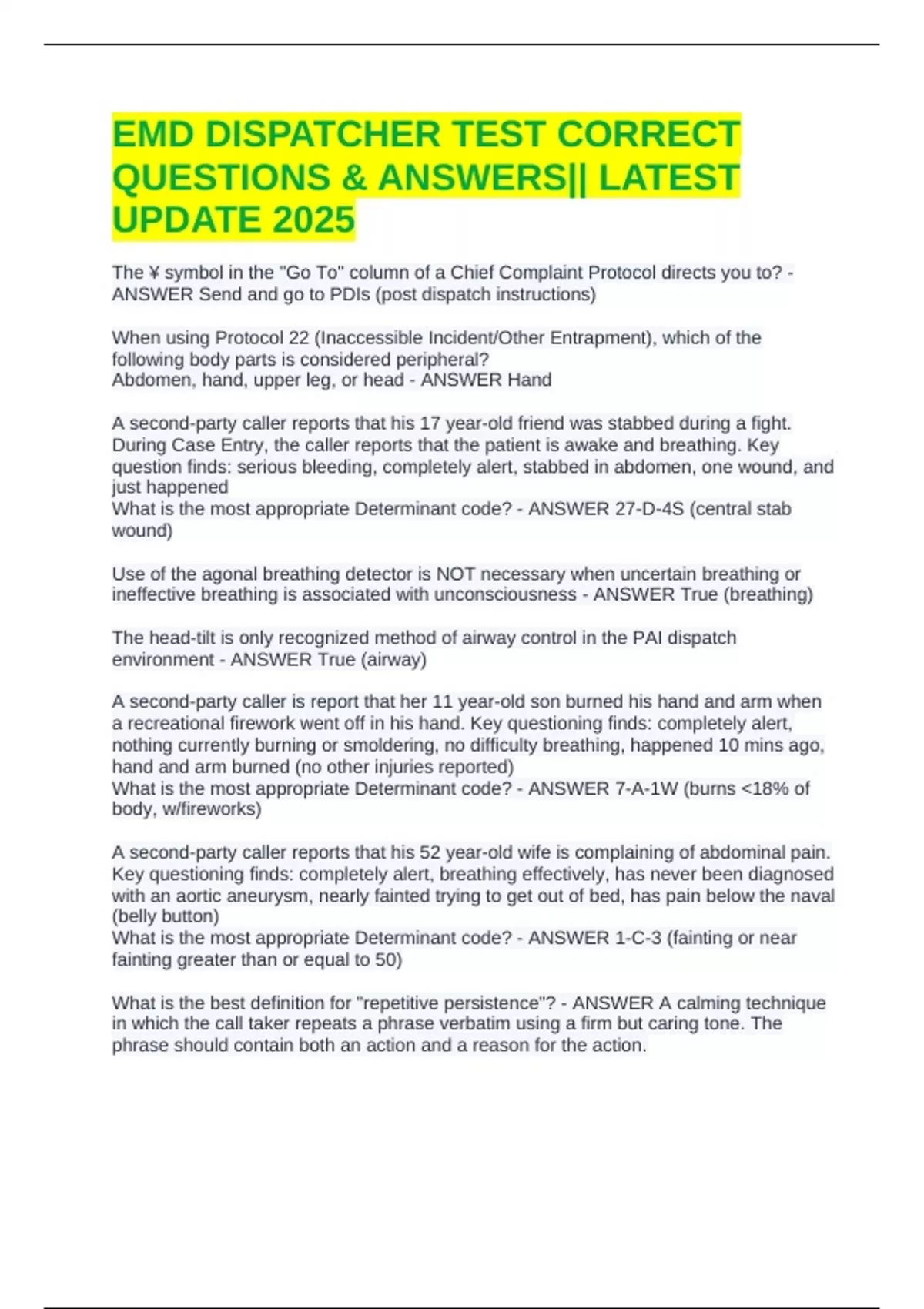 EMD DISPATCHER TEST CORRECT QUESTIONS & ANSWERS|| LATEST UPDATE 2025 ...