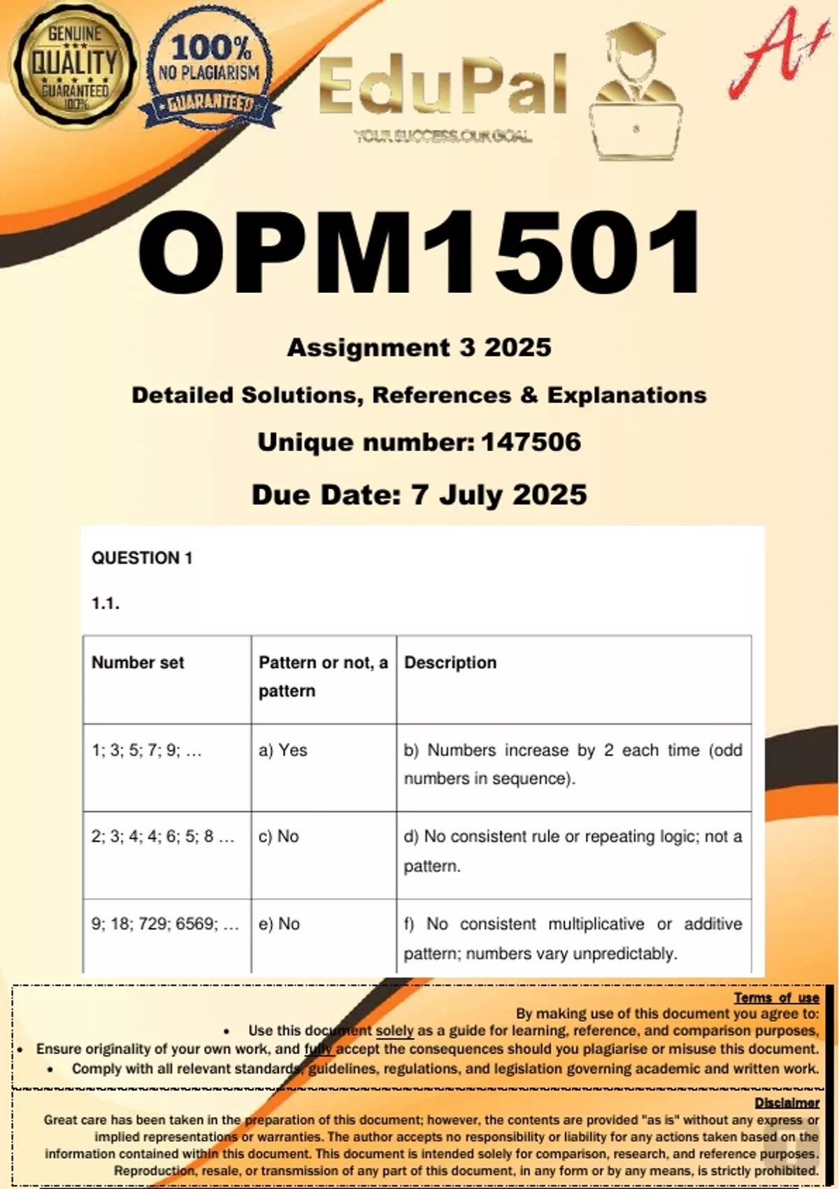 OPM1501 Assignment 3 (COMPLETE ANSWERS) 2025 (147506) - DUE 7 July 2025 ...