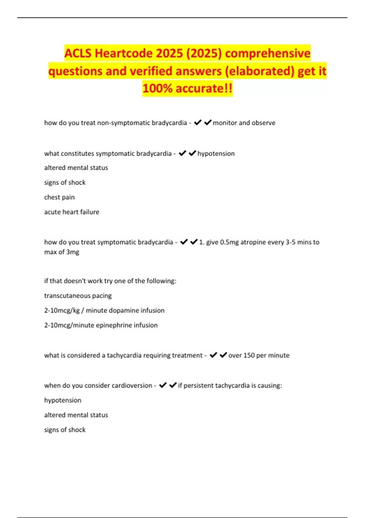 ACLS Heartcode 2025 (2025) comprehensive questions and verified answers ...