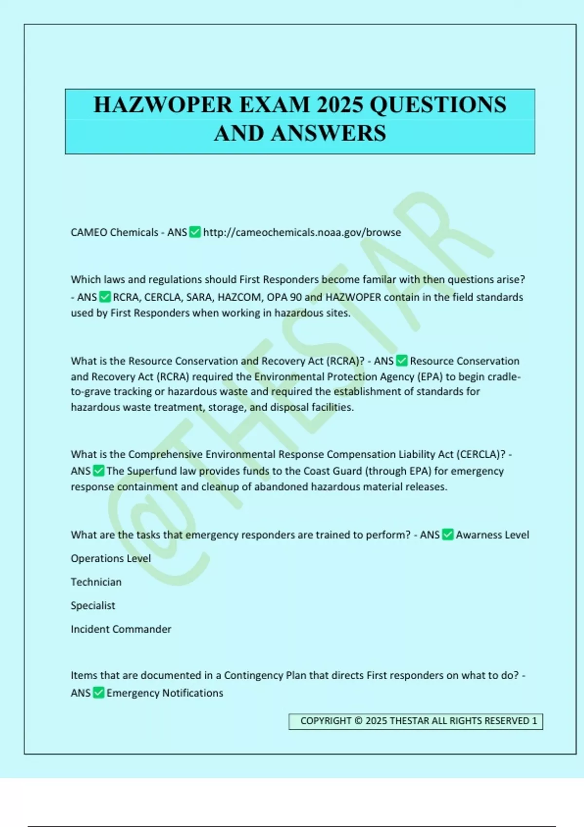 HAZWOPER EXAM 2025 QUESTIONS AND ANSWERS - HAZWOPER - Stuvia US