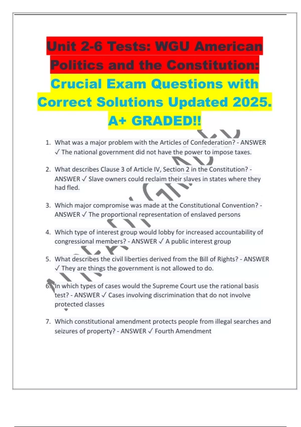 Unit 2-6 Tests: WGU American Politics and the Constitution: Crucial ...