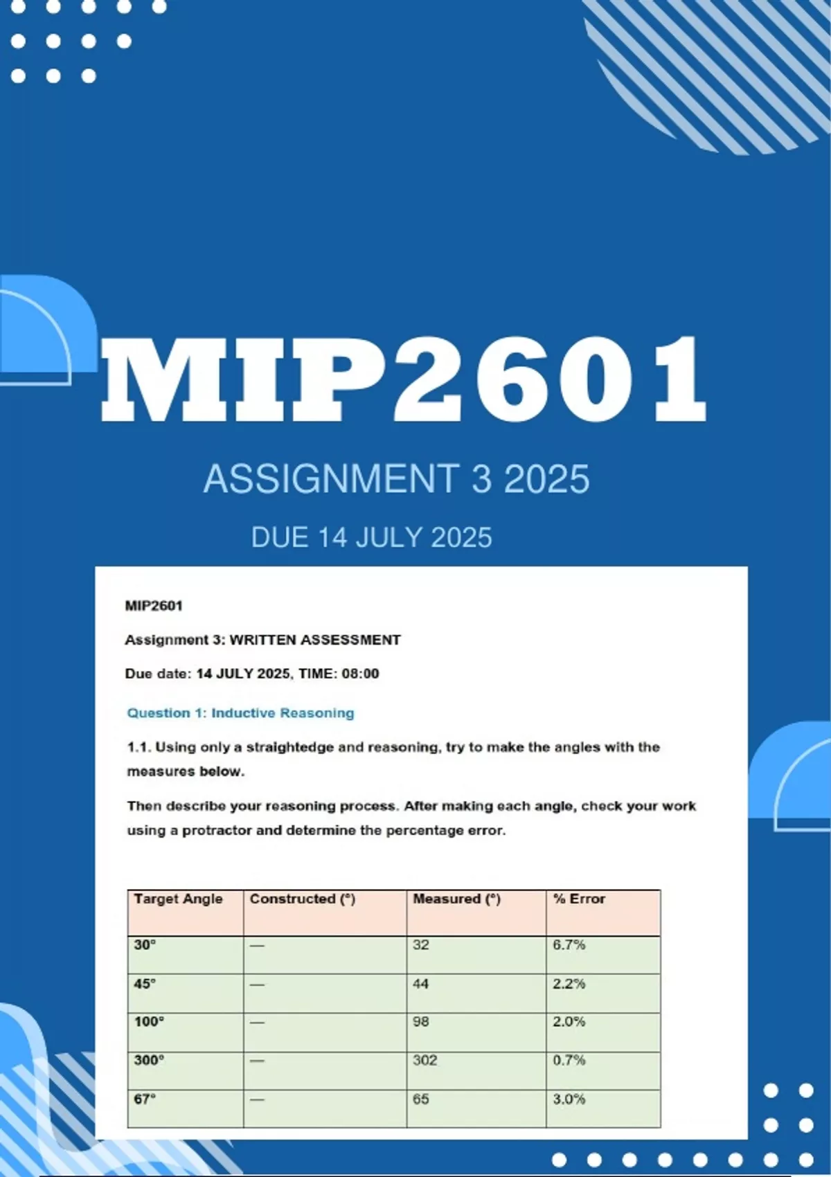 MIP2601 Assignment 3 2025 ANSWERS - Due 14 July 2025 - Mathematics for ...