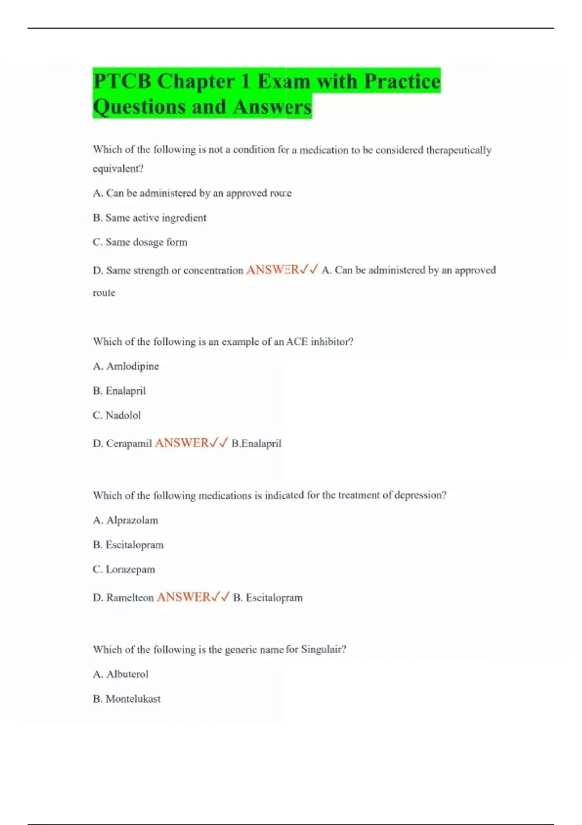 PTCB Chapter 1 Exam with Practice Questions and Answers - PTCB - Stuvia US