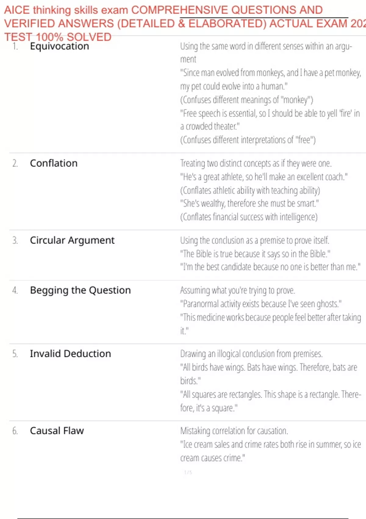 AICE thinking skills exam COMPREHENSIVE QUESTIONS AND VERIFIED ANSWERS ...