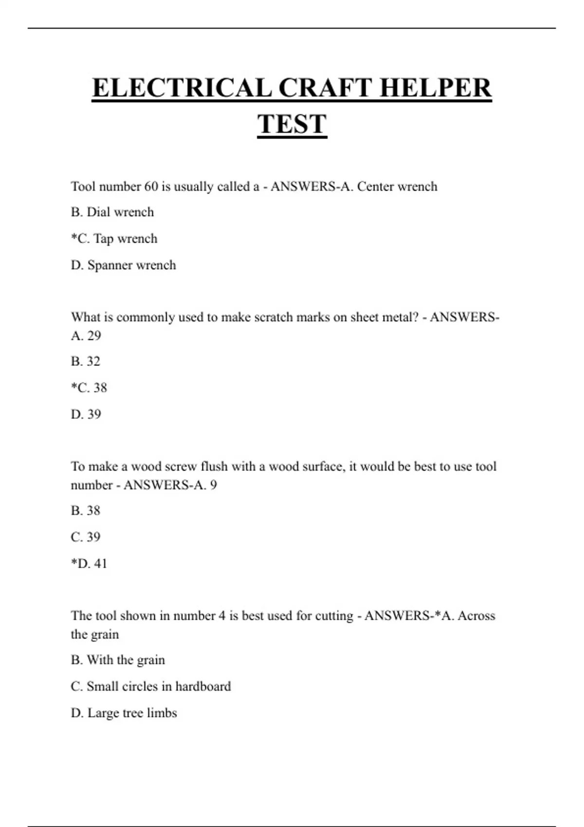 ELECTRICAL CRAFT HELPER TEST QUESTIONS AND ANSWERS 2025 - ELECTRICAL ...