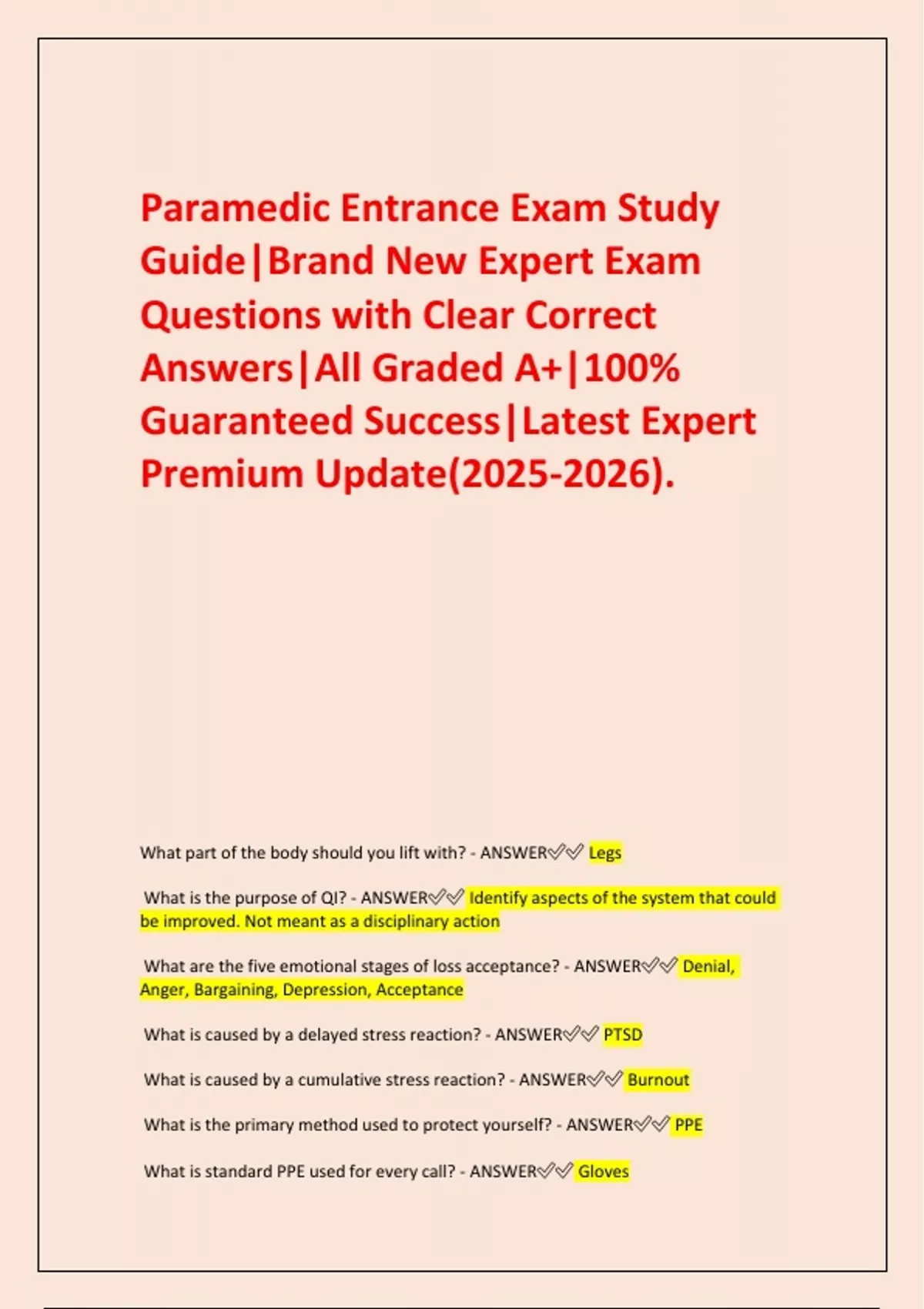 Paramedic Entrance Exam Study Guide|Brand New Expert Exam Questions ...