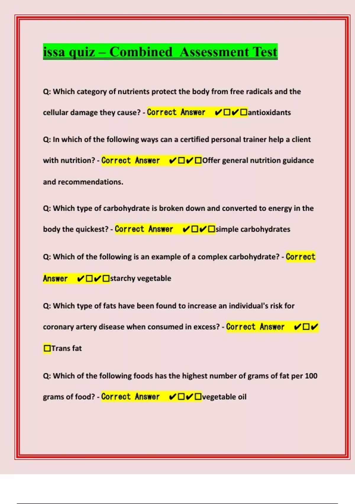 issa quiz - Concepts of Cardiovascular Exercise Questions, Answers ...