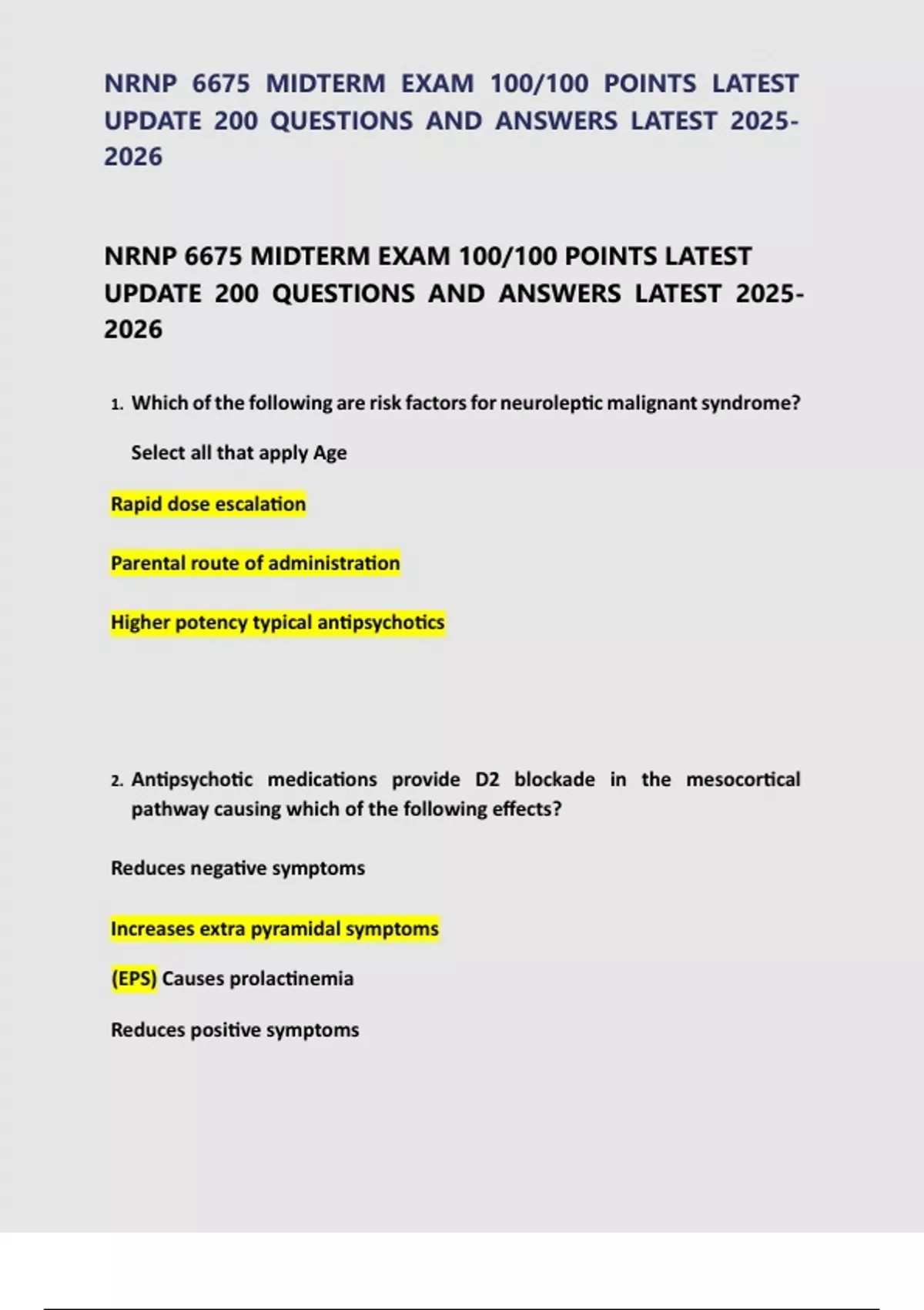 NRNP 6675 | MIDTERM EXAM | 100/100 POINTS | LATEST UPDATE | 200 ...