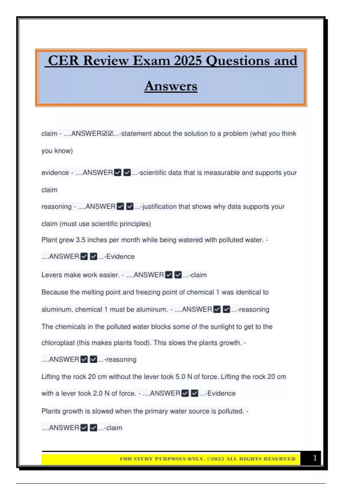 CER Review Exam 2025 Questions and Answers - CER - Stuvia US