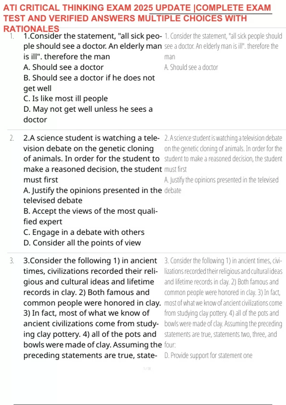 ATI CRITICAL THINKING EXAM 2025 UPDATE |COMPLETE EXAM TEST AND VERIFIED ...