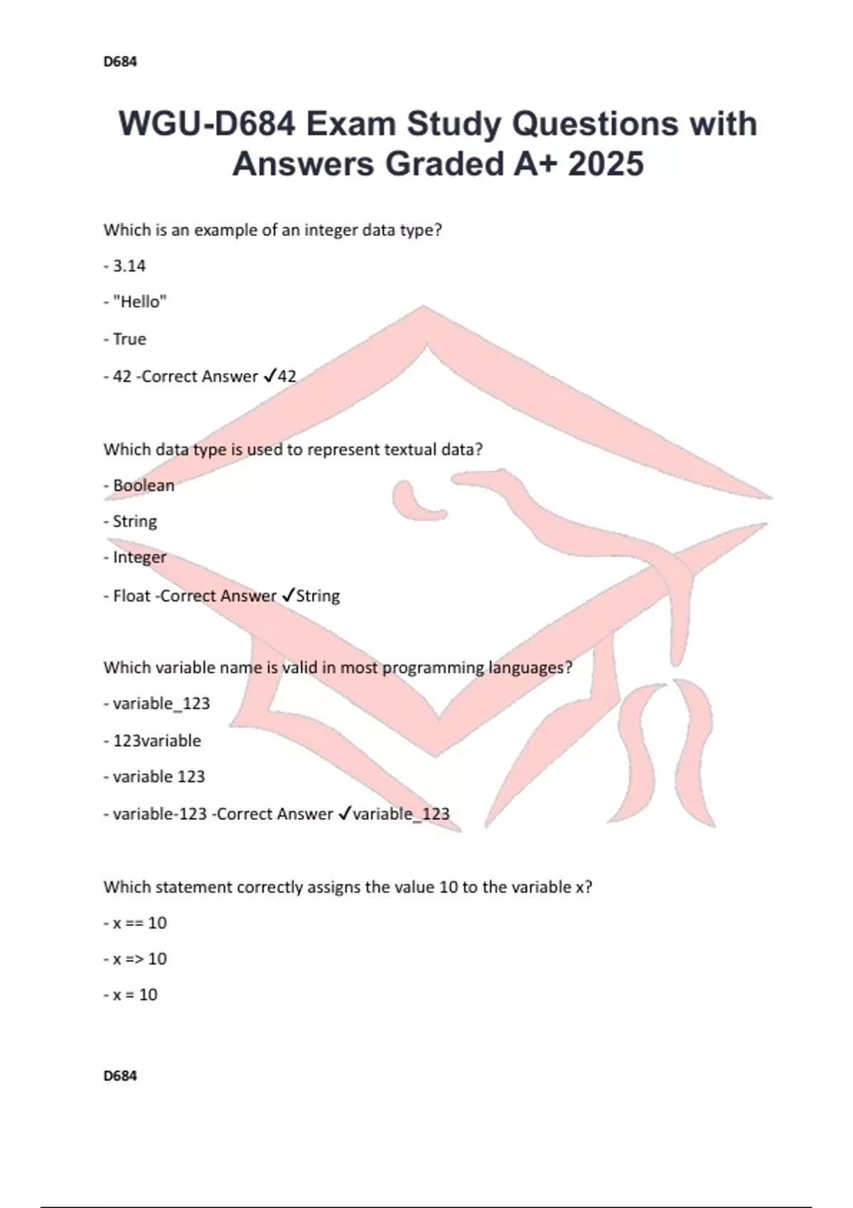 WGU-D684 Exam Study Questions with Answers Graded A+ 2025 - WGU-D684 ...