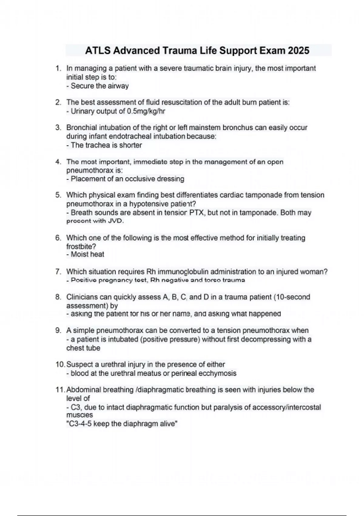 ATLS Advanced Trauma Life Support Exam 2025 - Advanced Life Support ...