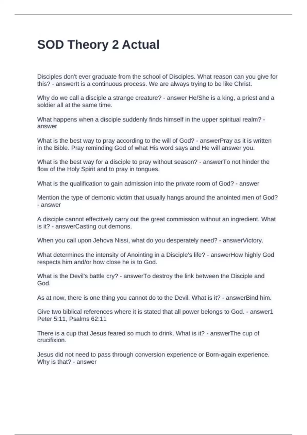 SOD Theory 2 Actual Questions with Solutions - SOD - Stuvia US
