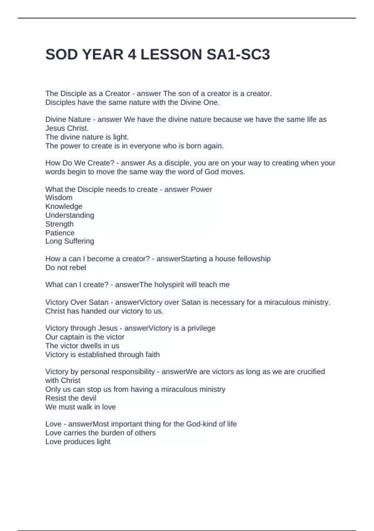 SOD YEAR 4 LESSON SA1-SC3. QUESTIONS AND ANSWERS FULLY SOLVED - SOD ...