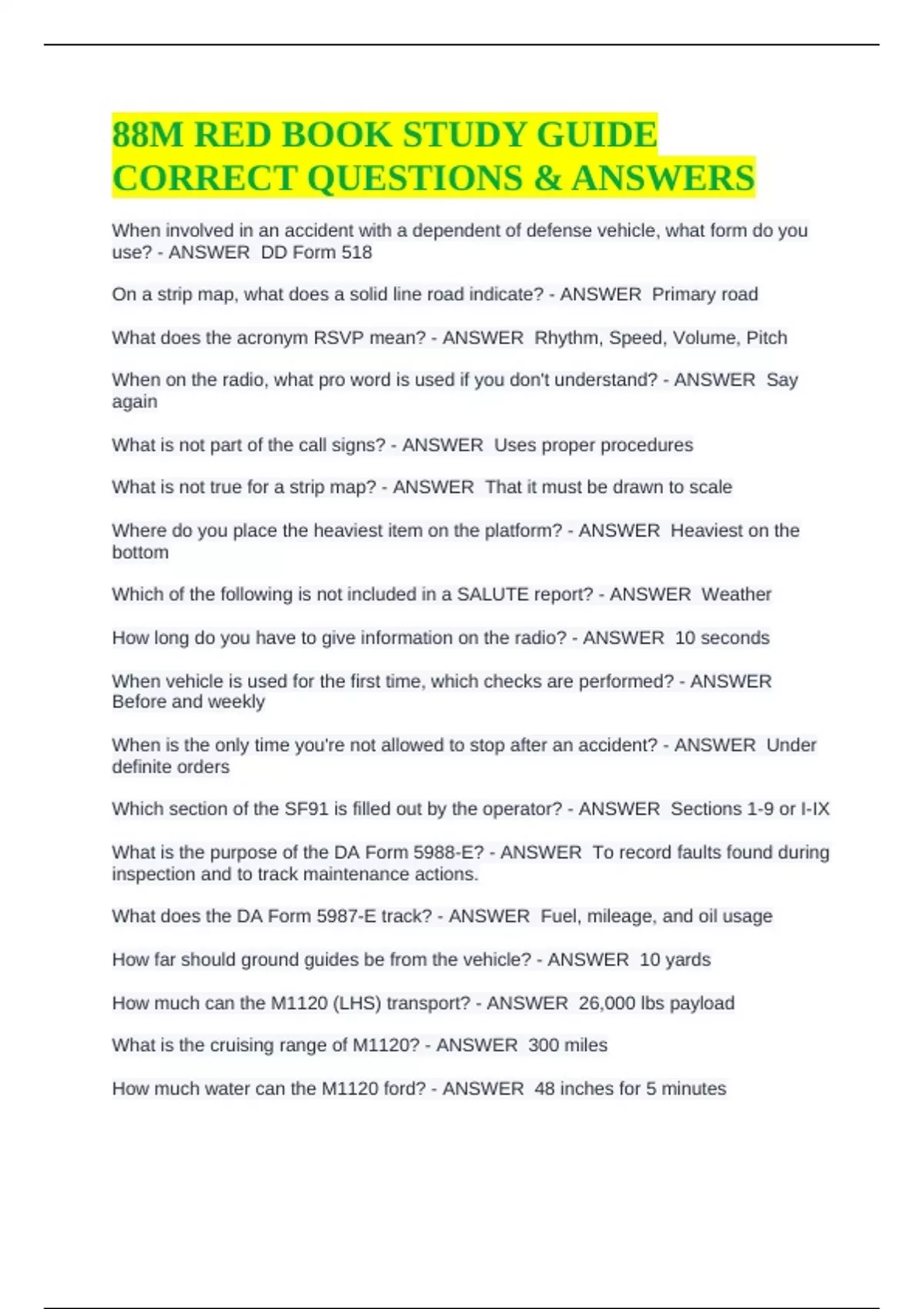 88M RED BOOK STUDY GUIDE CORRECT QUESTIONS & ANSWERS - 88 M - Stuvia US