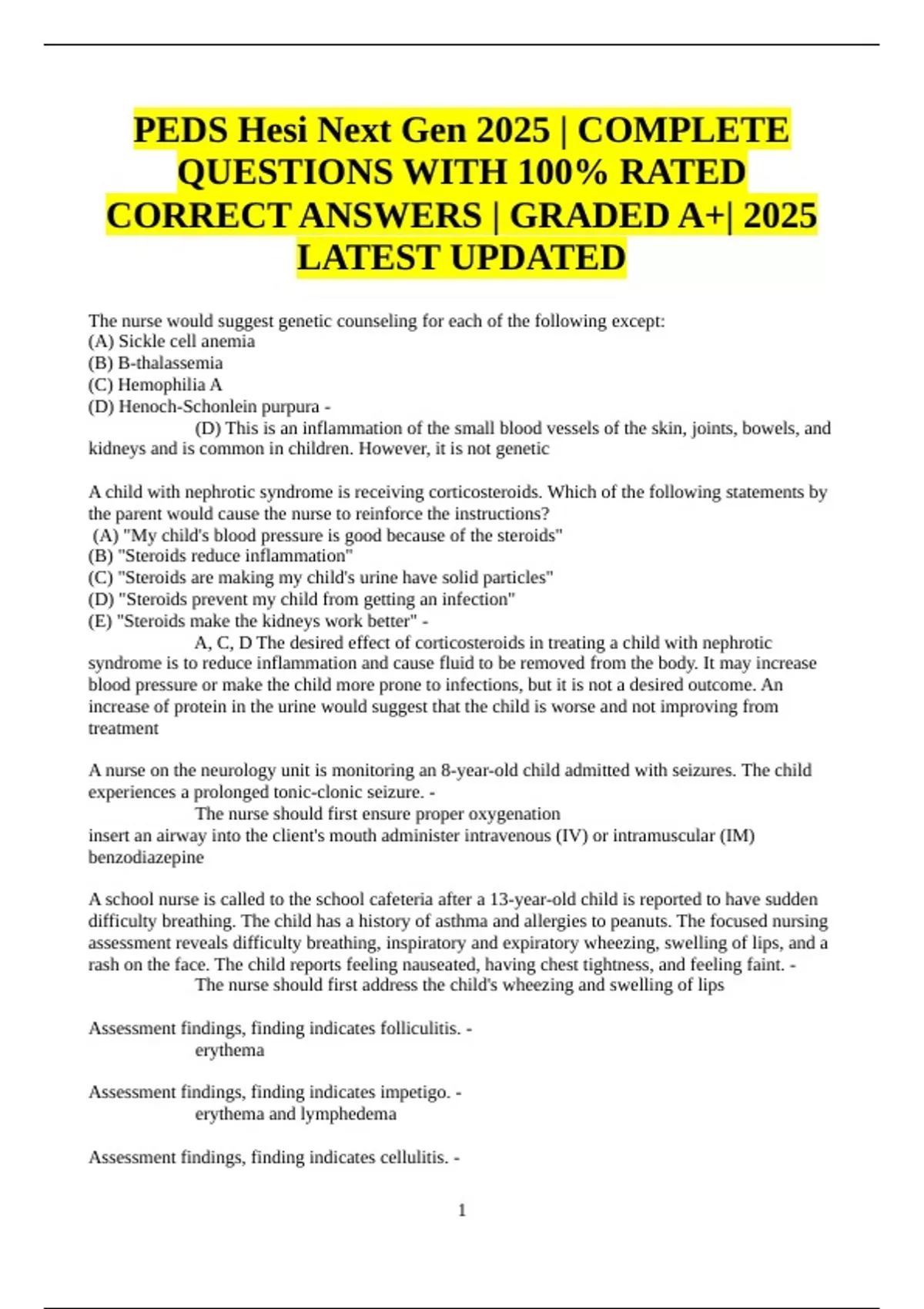 PEDS HESI Next Gen 2025: Comprehensive Review and Study Guide - PEDI ...