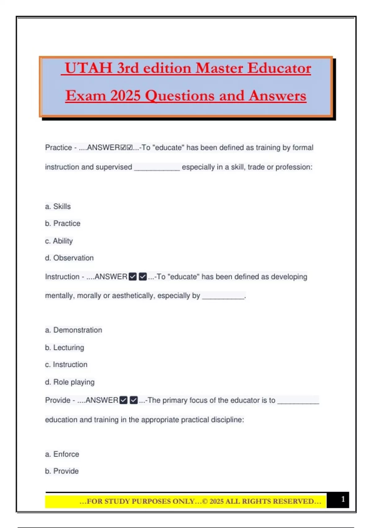 Master Educator Bundled Exams 2025 (Questions and Answers) - Stuvia US