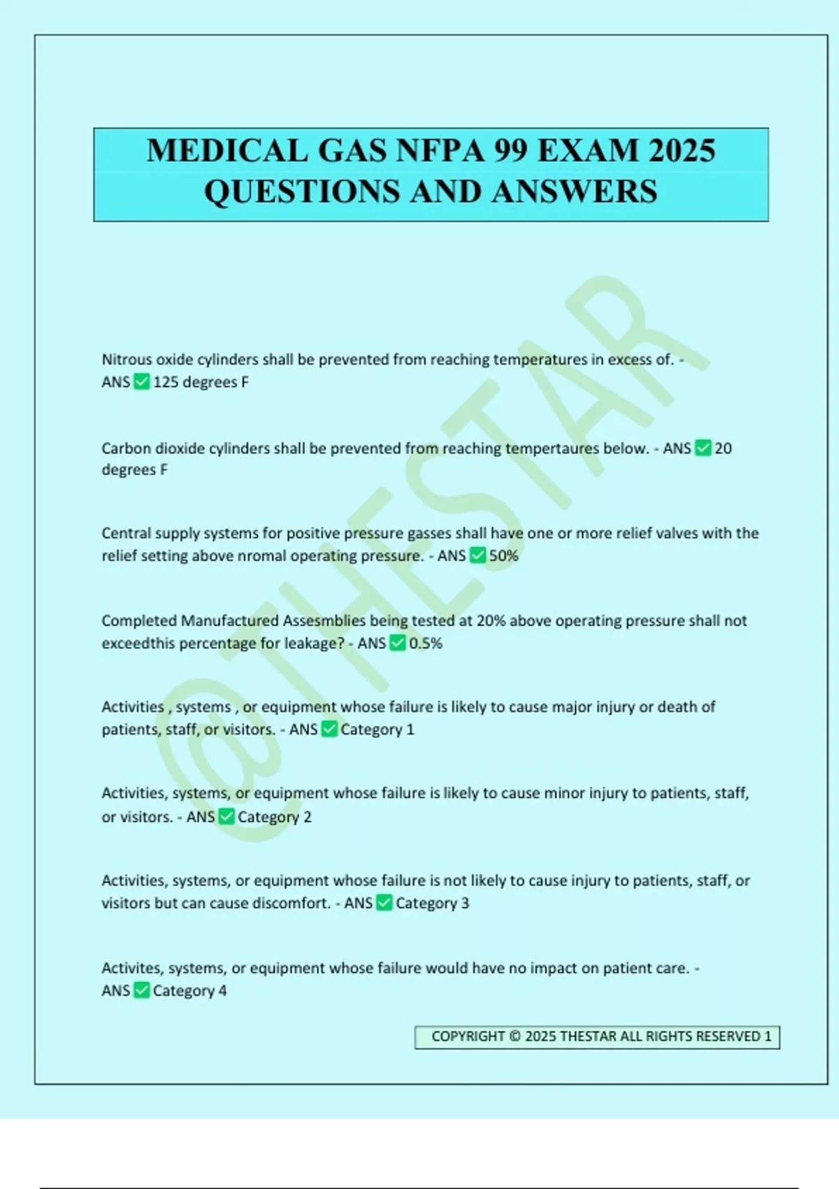 MEDICAL GAS NFPA 99 EXAM 2025 QUESTIONS AND ANSWERS - NFPA 99 - Stuvia US
