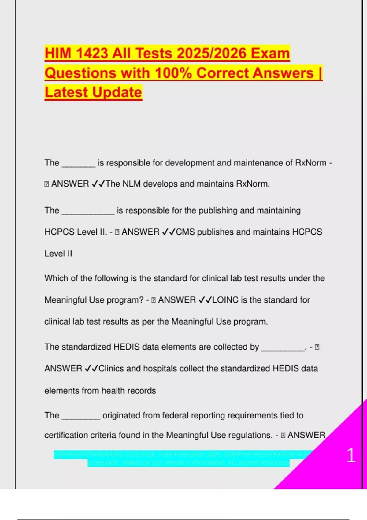 HIM 1423 – All Tests 2025/2026 – Full Exam Prep Guide with 100% ...