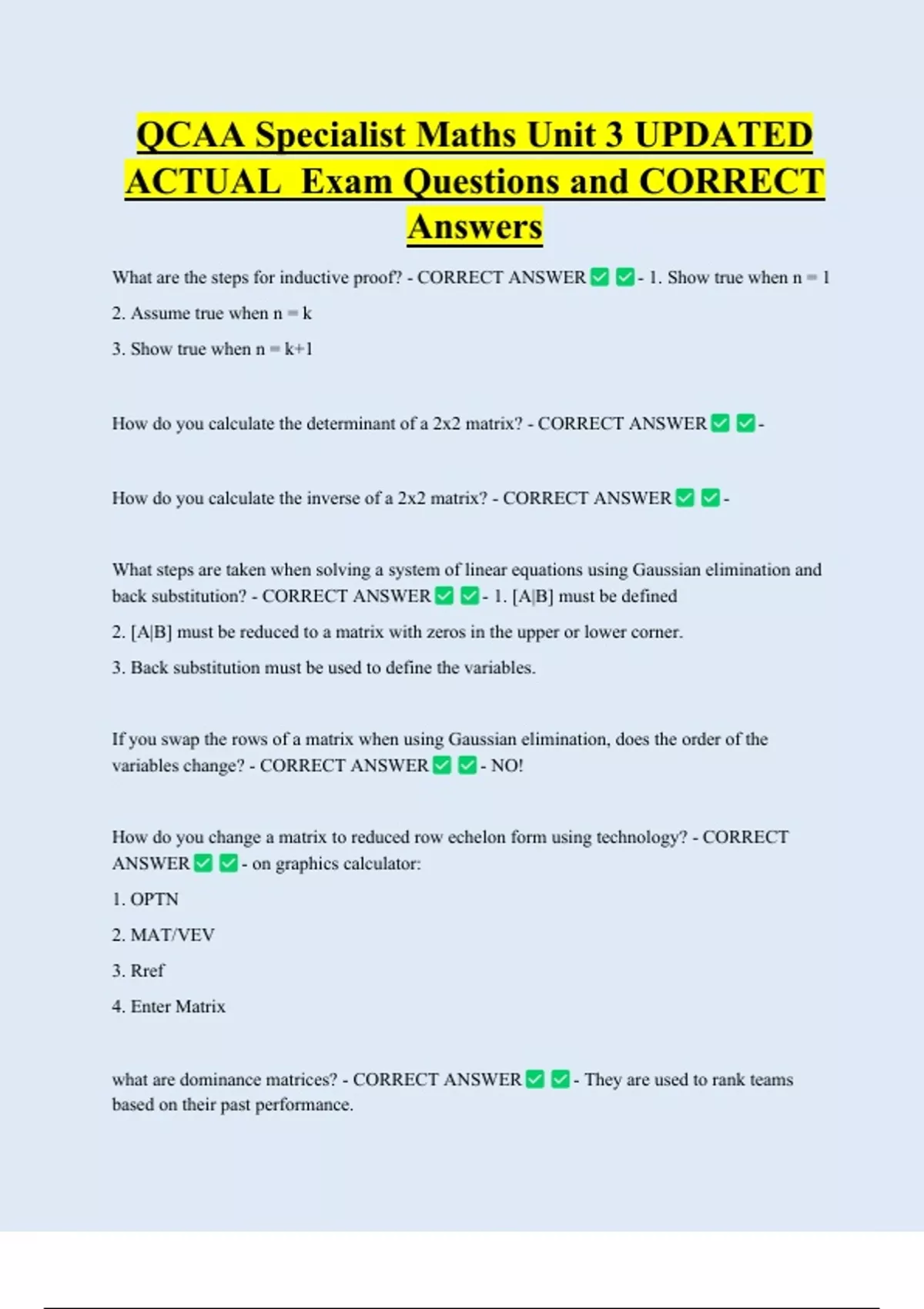 QCAA Bundled Exam Questions WITH CORRECT Answers - Stuvia US