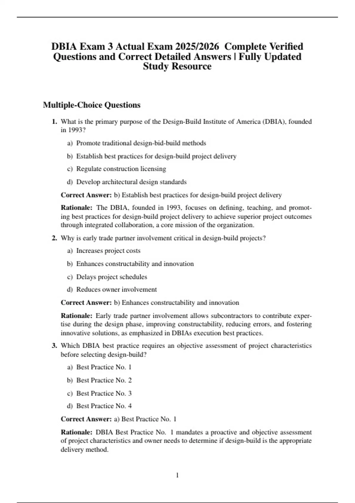 DBIA Exam 3 Actual Exam 2025/2026 Complete Verified Questions and ...