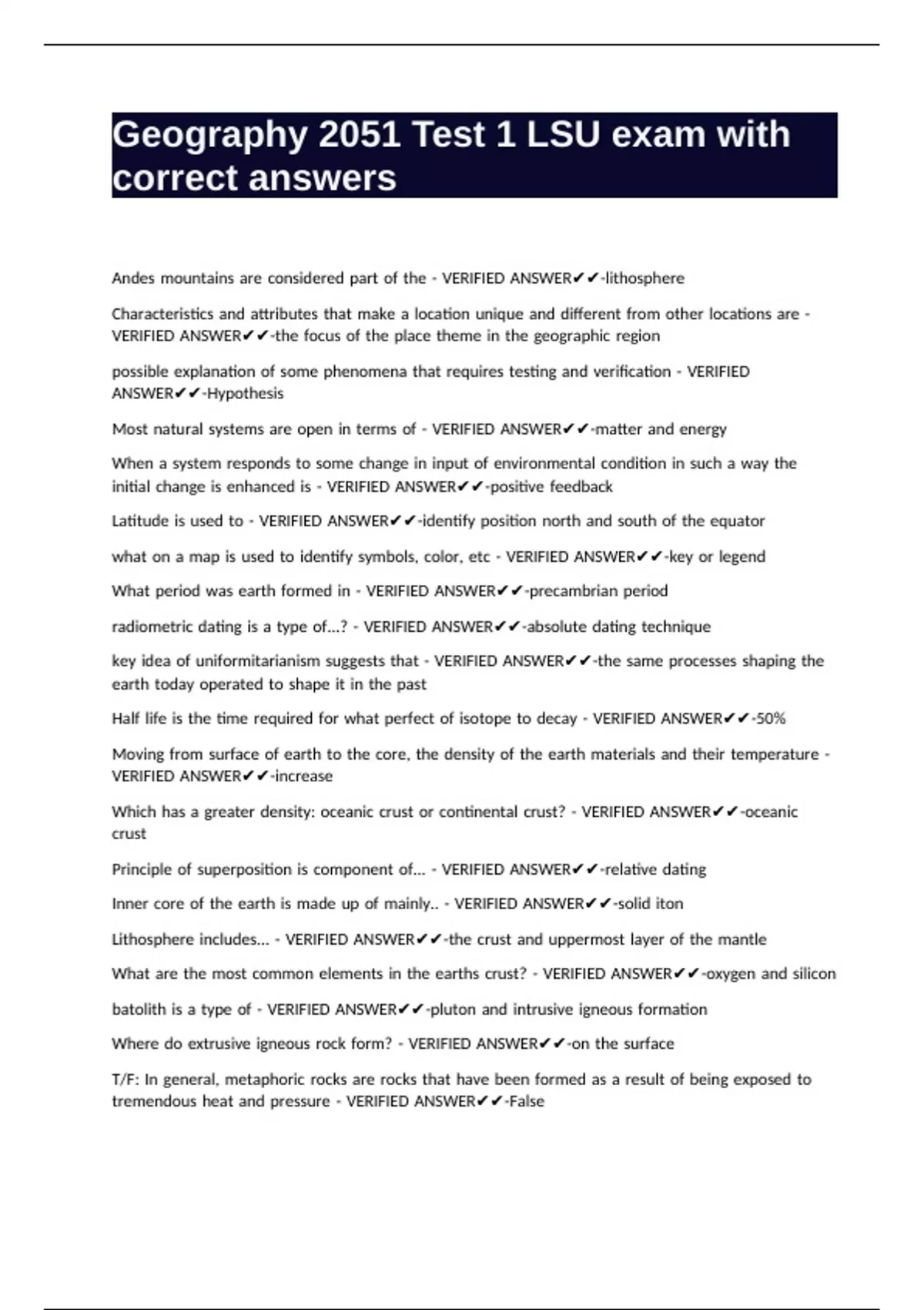 LSU EXAMS WITH CORRECT ANSWERS PACKAGE DEAL - Stuvia US