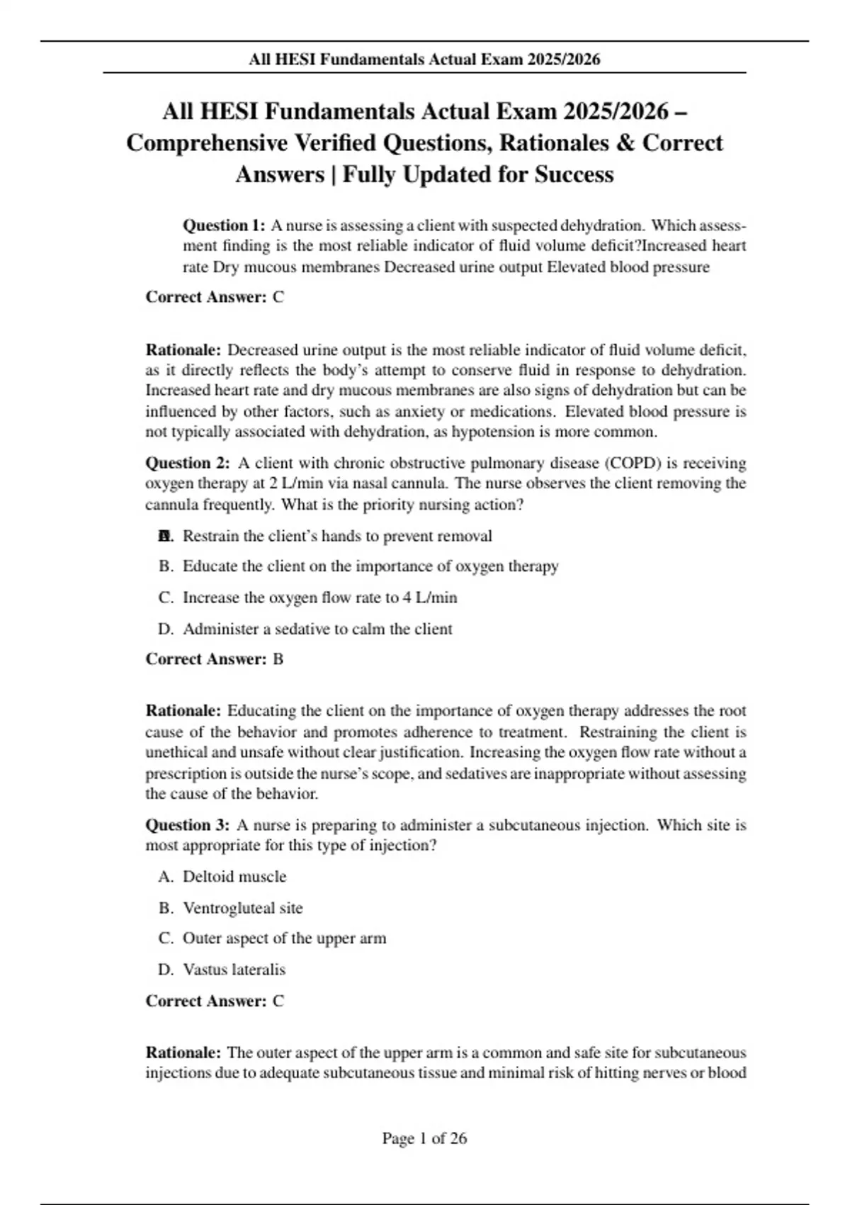 All HESI Fundamentals Actual Exam 2025/2026 – Comprehensive Verified ...