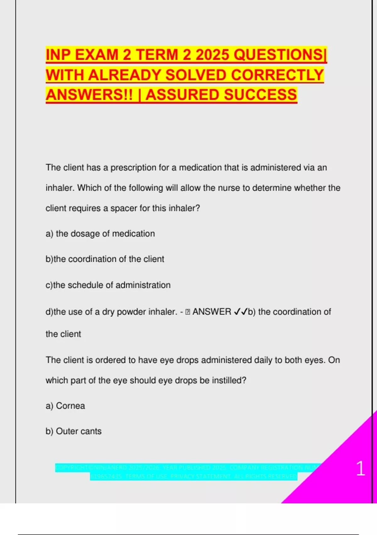 INP Exam 2 – Term 2 – 2025/2026 – Solved Multiple-Choice Questions with ...