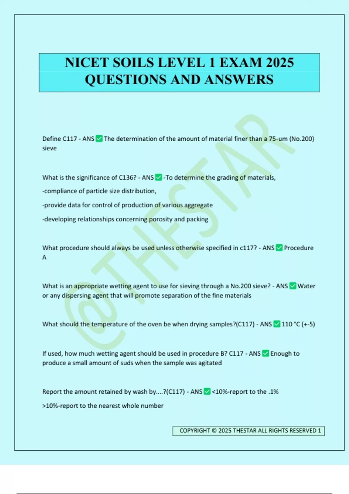NICET SOILS LEVEL 1 EXAM 2025 QUESTIONS AND ANSWERS - NICET - Stuvia US