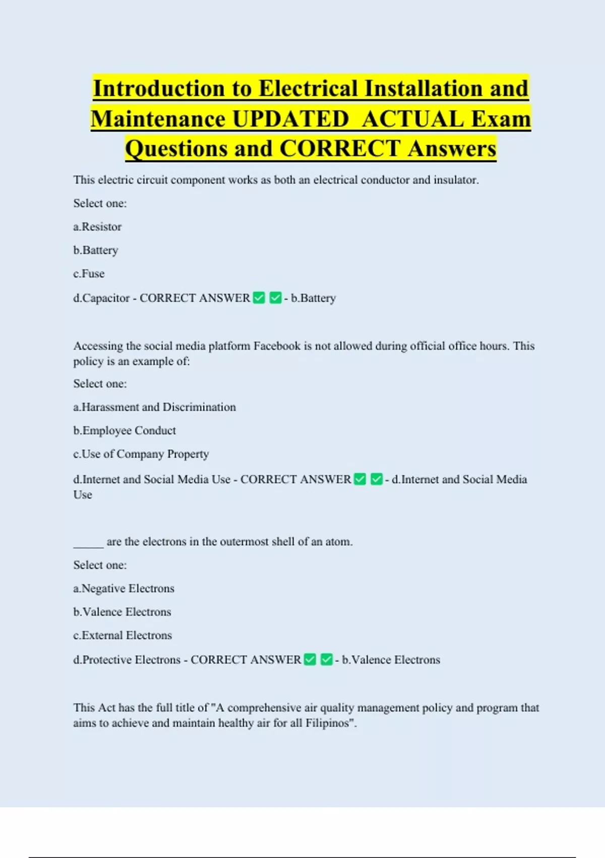 Introduction to Electrical Installation and Maintenance UPDATED ACTUAL ...