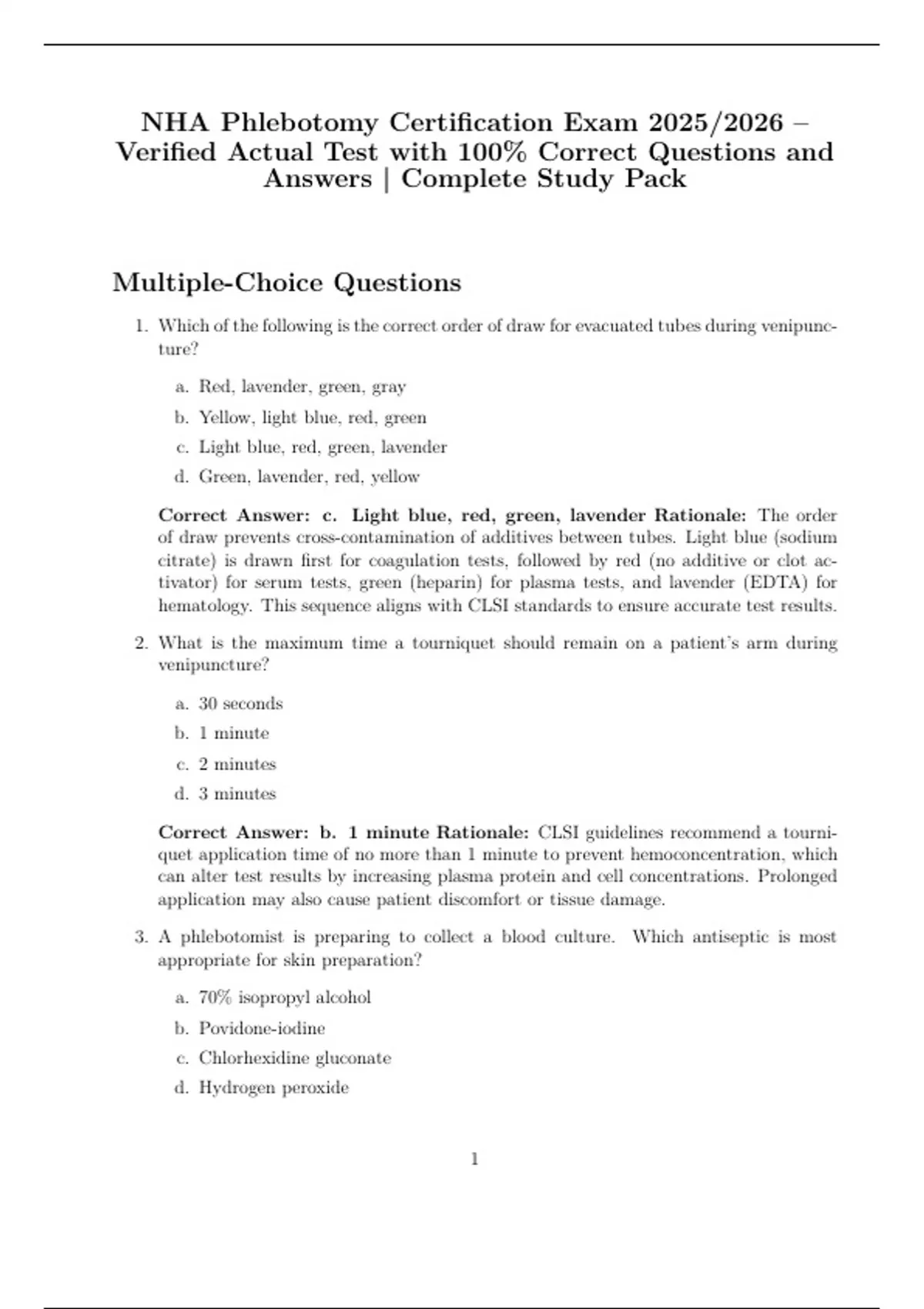 NHA Phlebotomy Certification Exam 2025/2026 – Verified Actual Test with ...