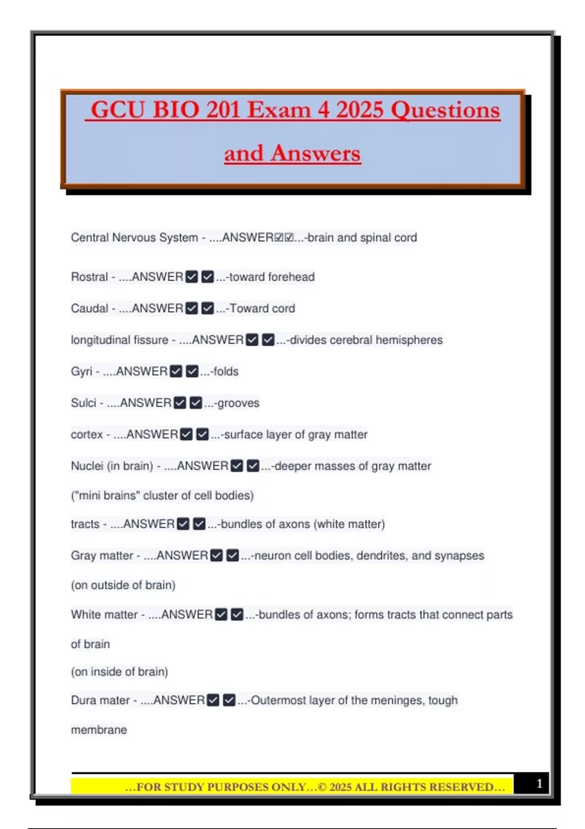 GCU BIO 201 Exam 4 2025 Questions and Answers - BIO 201 - Stuvia US