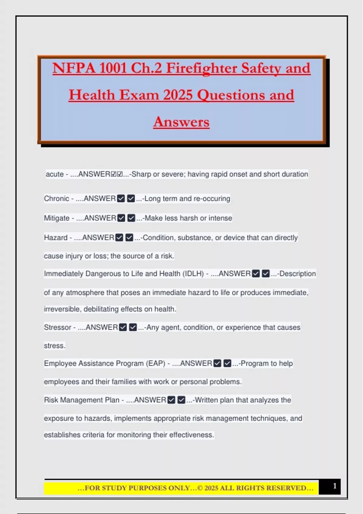 NFPA 1001 Ch.2 Firefighter Safety and Health Exam 2025 Questions and ...