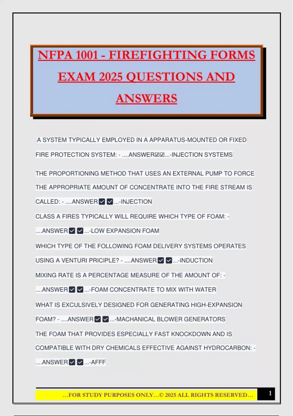 NFPA 1001 - FIREFIGHTING FORMS EXAM 2025 QUESTIONS AND ANSWERS - Nfpa ...