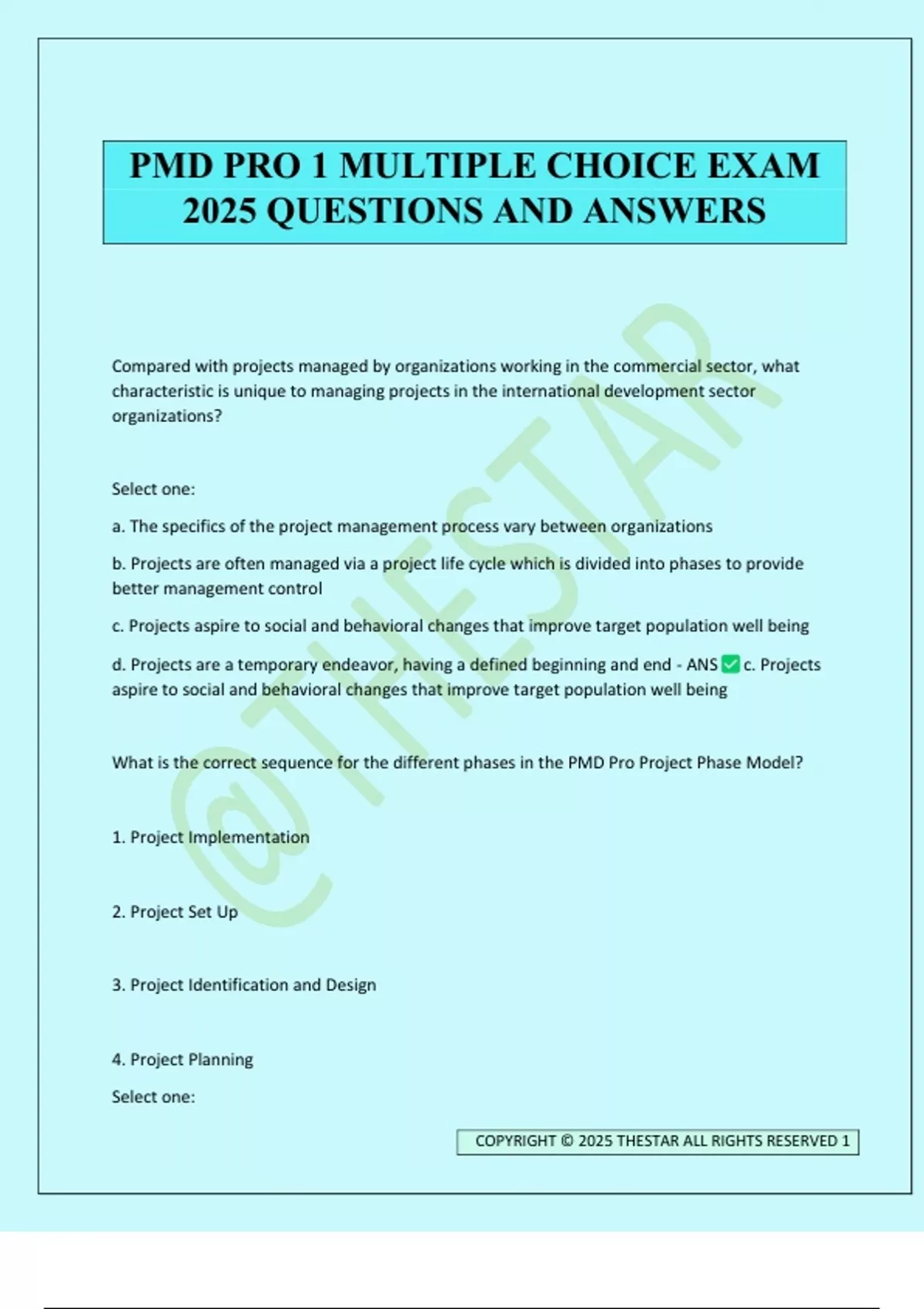 PMD PRO 1 MULTIPLE CHOICE EXAM 2025 QUESTIONS AND ANSWERS - PMD PRO - Stuvia US
