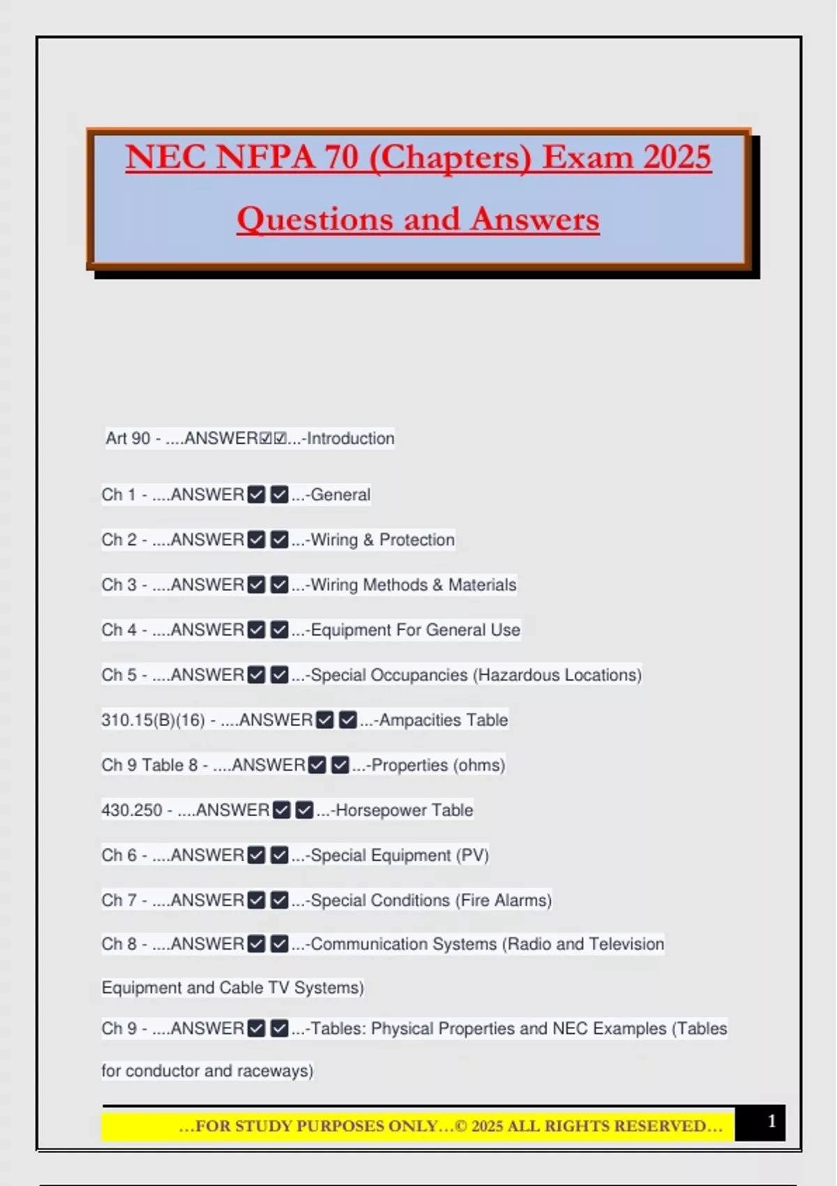 NEC NFPA 70 (Chapters) Exam 2025 Questions and Answers - Nfpa - Stuvia US