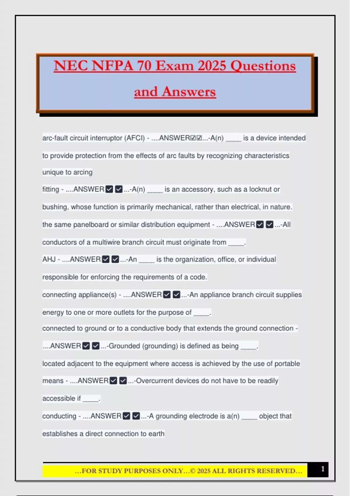 NEC NFPA 70 Exam 2025 Questions and Answers - Nfpa - Stuvia US