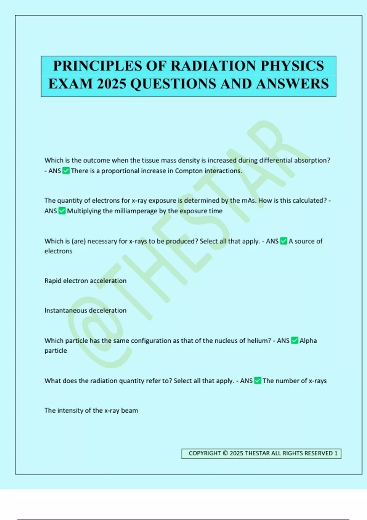 PRINCIPLES OF RADIATION PHYSICS EXAM 2025 QUESTIONS AND ANSWERS ...