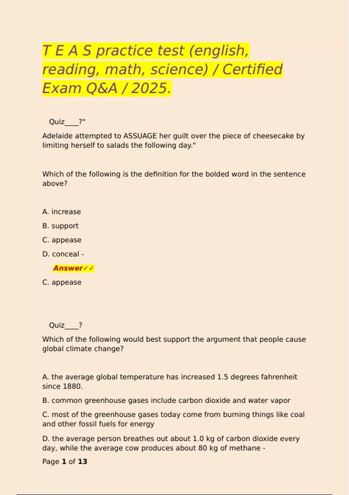 T E A S practice test (english, reading, math, science) / Certified ...
