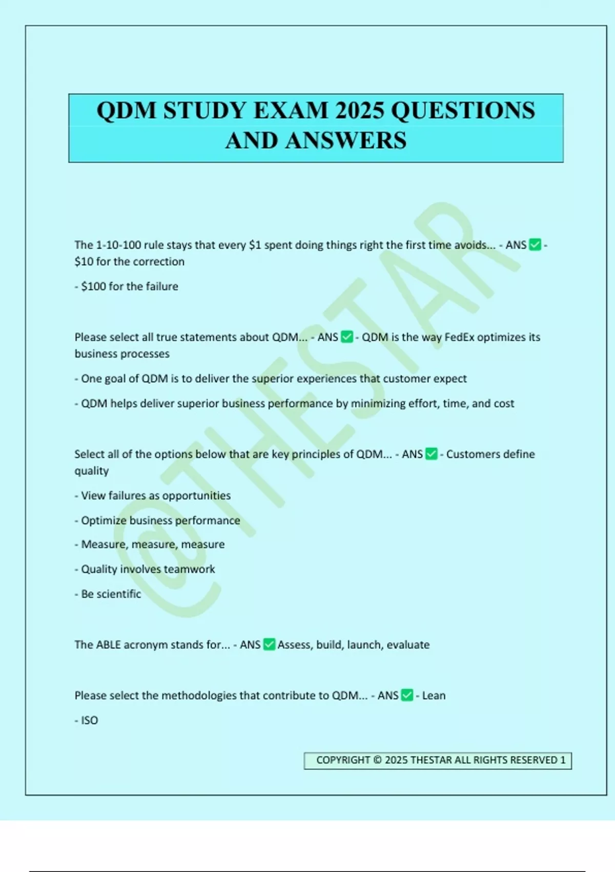 QDM STUDY EXAM 2025 QUESTIONS AND ANSWERS - QDM - Stuvia US
