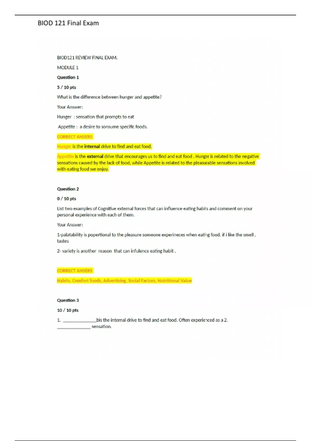 BIOD 121 Final Exam (2 Versions) & BIOD 121 Module 1, 2, 3, 4, 5, 6 ...