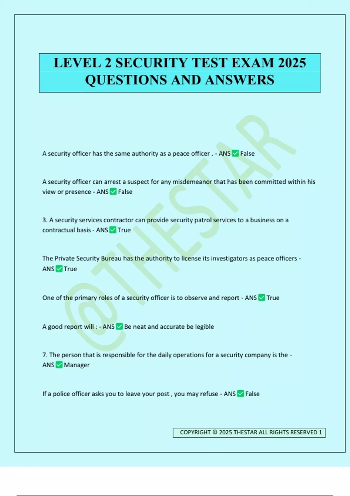 LEVEL 2 SECURITY TEST EXAM 2025 QUESTIONS AND ANSWERS - SECURITY ...