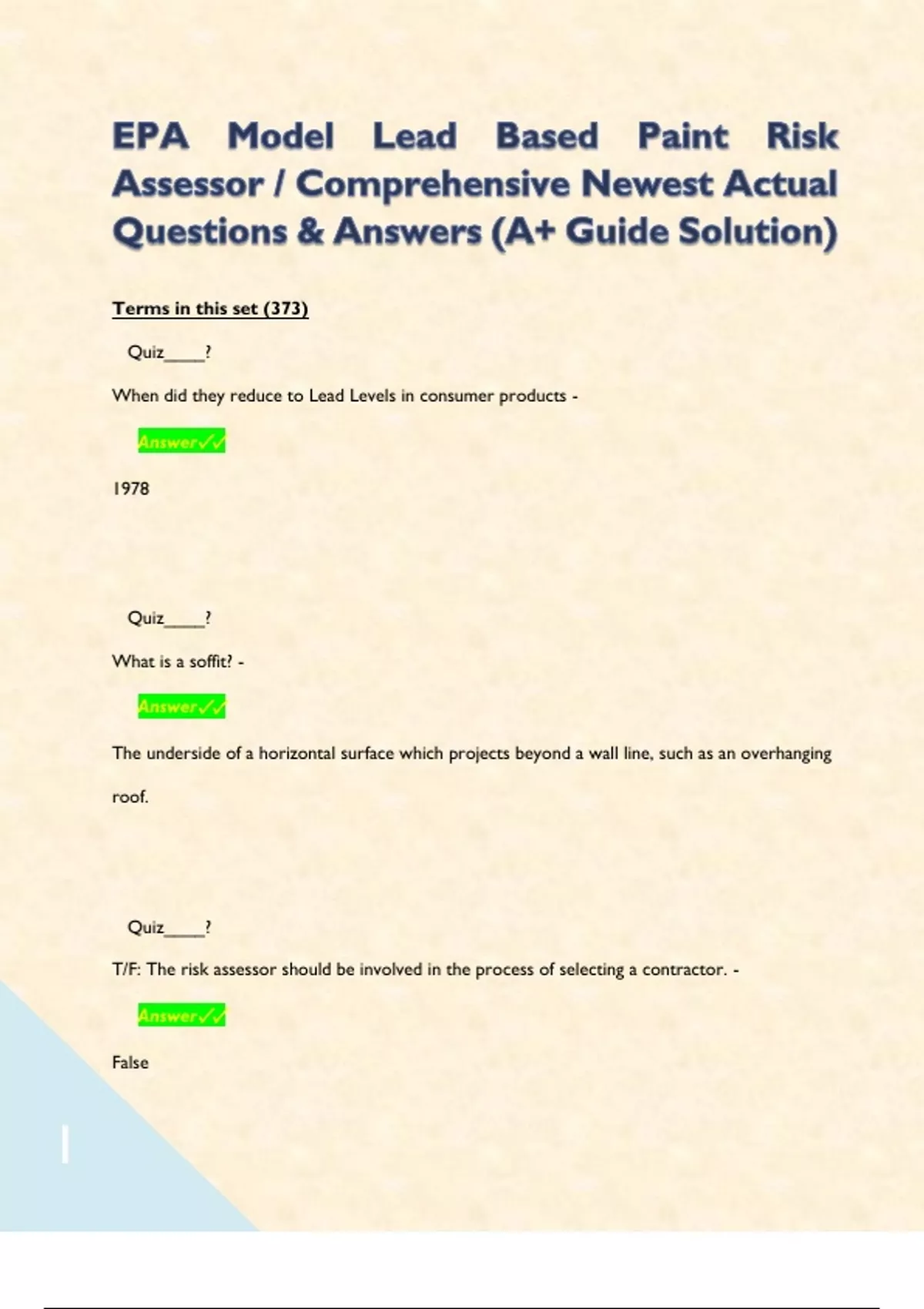 EPA Model Lead Based Paint Risk Assessor / Comprehensive Newest Actual ...