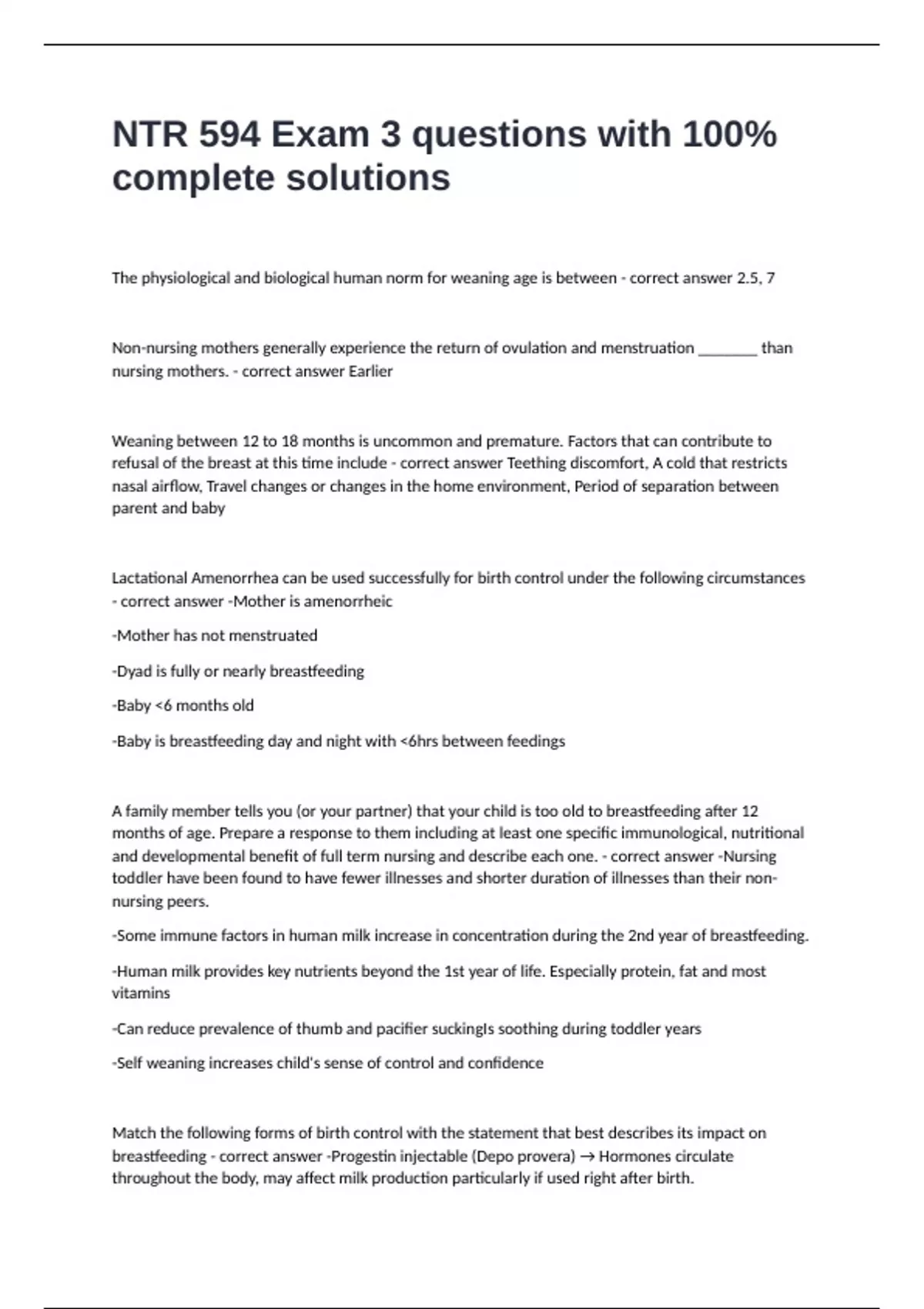 NTR 594 Exam 3 questions with 100% complete solutions - NTR 594 - Stuvia US