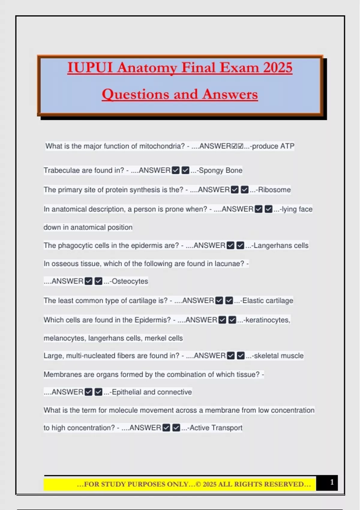 IUPUI Anatomy Final Exam 2025 Questions and Answers - IUPUI - Stuvia US