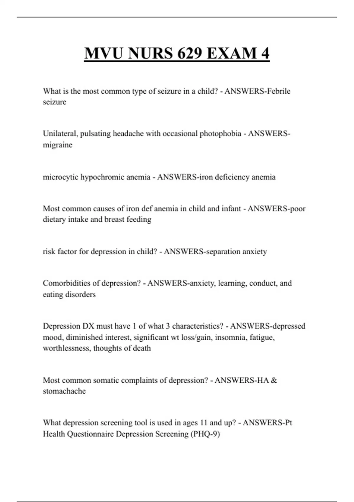MVU NURS 629 EXAM 4 QUESTIONS AND ANSWERS 2025 - MVU NURS 629 - Stuvia US